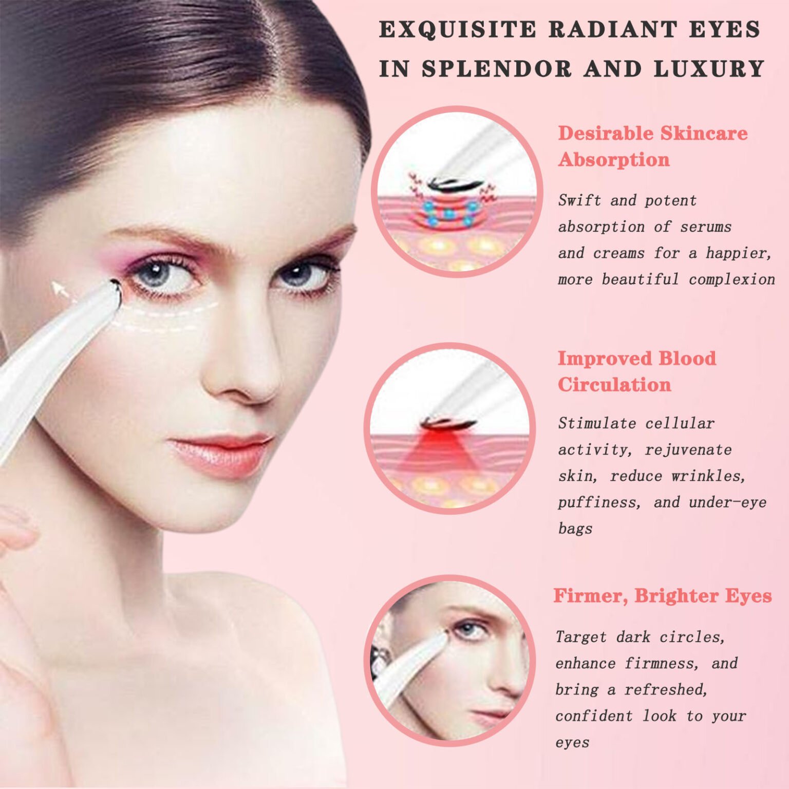 Eye Lift Wand, Vowleike 3 in 1 Vibrating Red Light 98°F to 113°F LCD ...