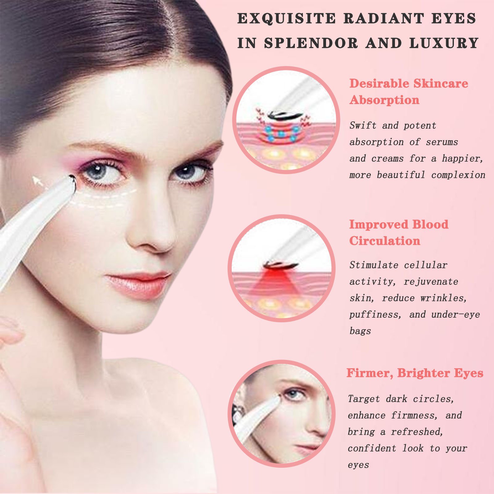 Eye Lift Wand, Vowleike 3 in 1 Vibrating Red Light 98°F to 113°F LCD ...