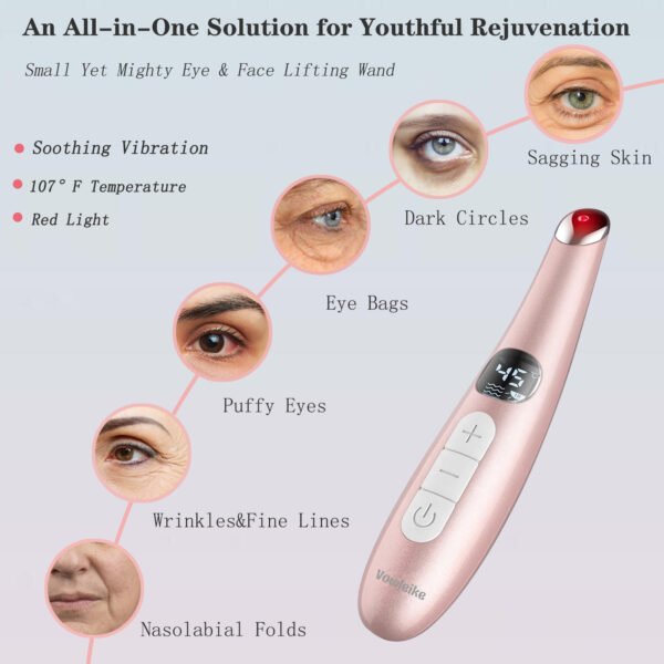Eye Lift Wand, Vowleike 3 in 1 Vibrating Red Light 98°F to 113°F LCD ...