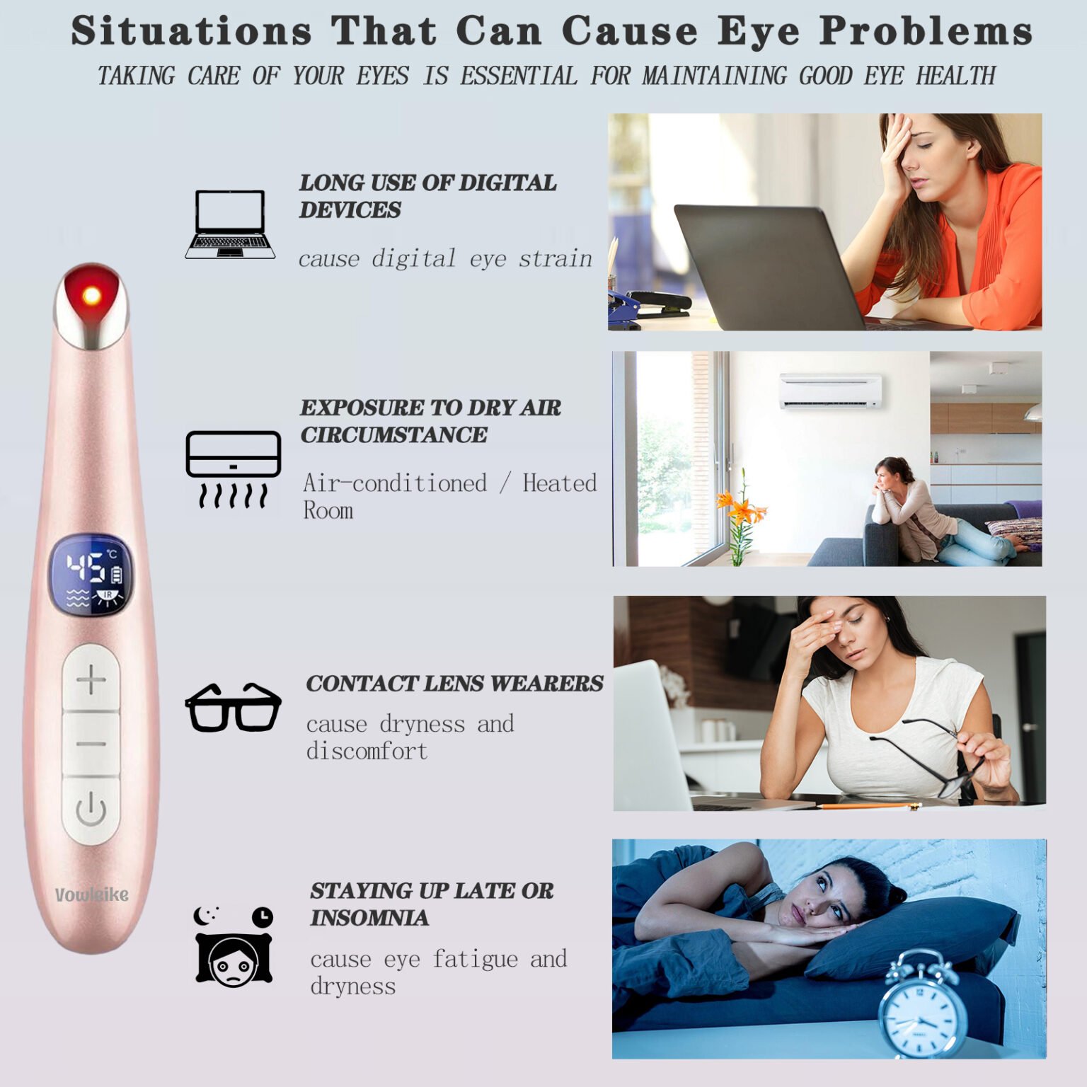 Eye Lift Wand, Vowleike 3 in 1 Vibrating Red Light 98°F to 113°F LCD ...