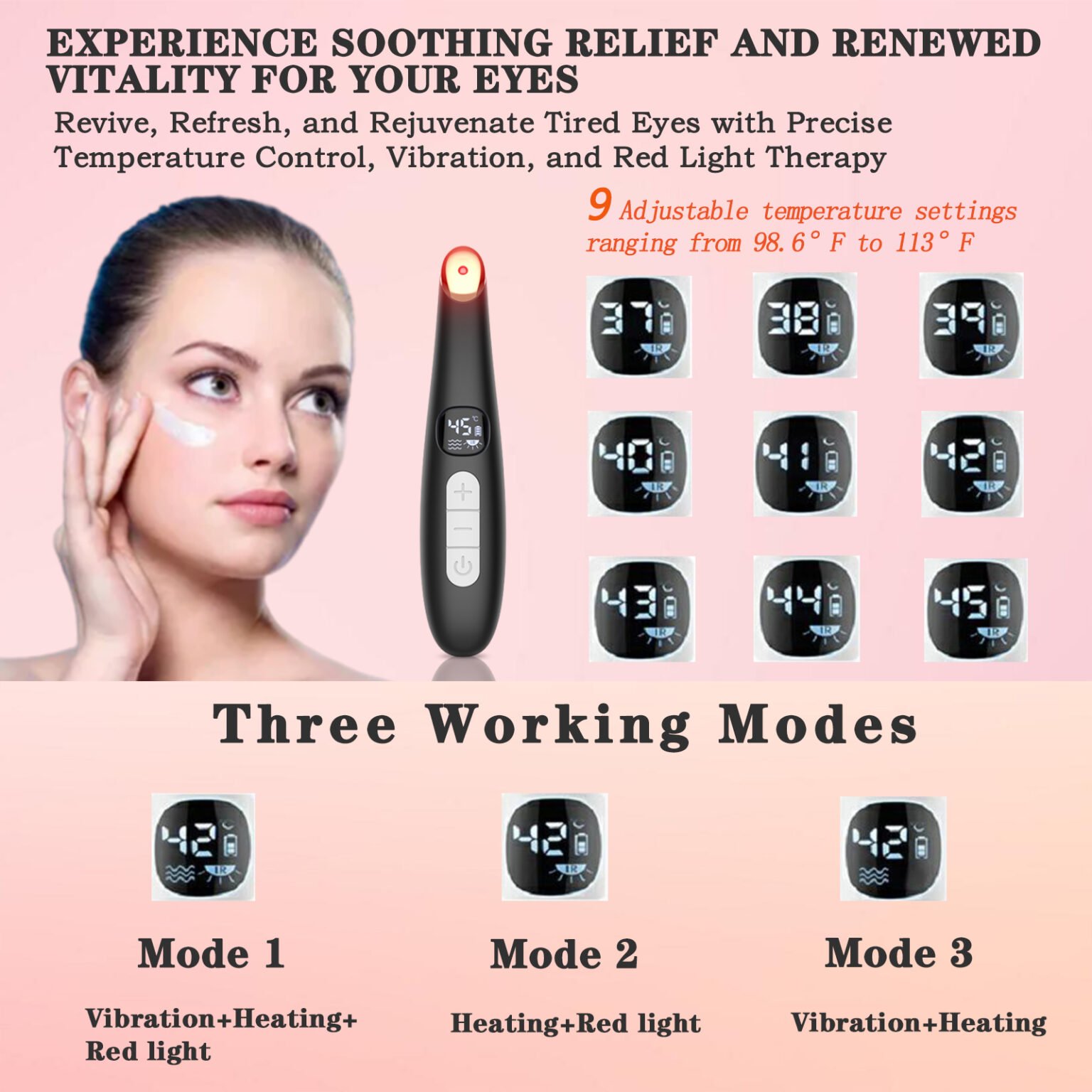 Eye Lift Wand, Vowleike 3 in 1 Vibrating Red Light 98°F to 113°F LCD ...